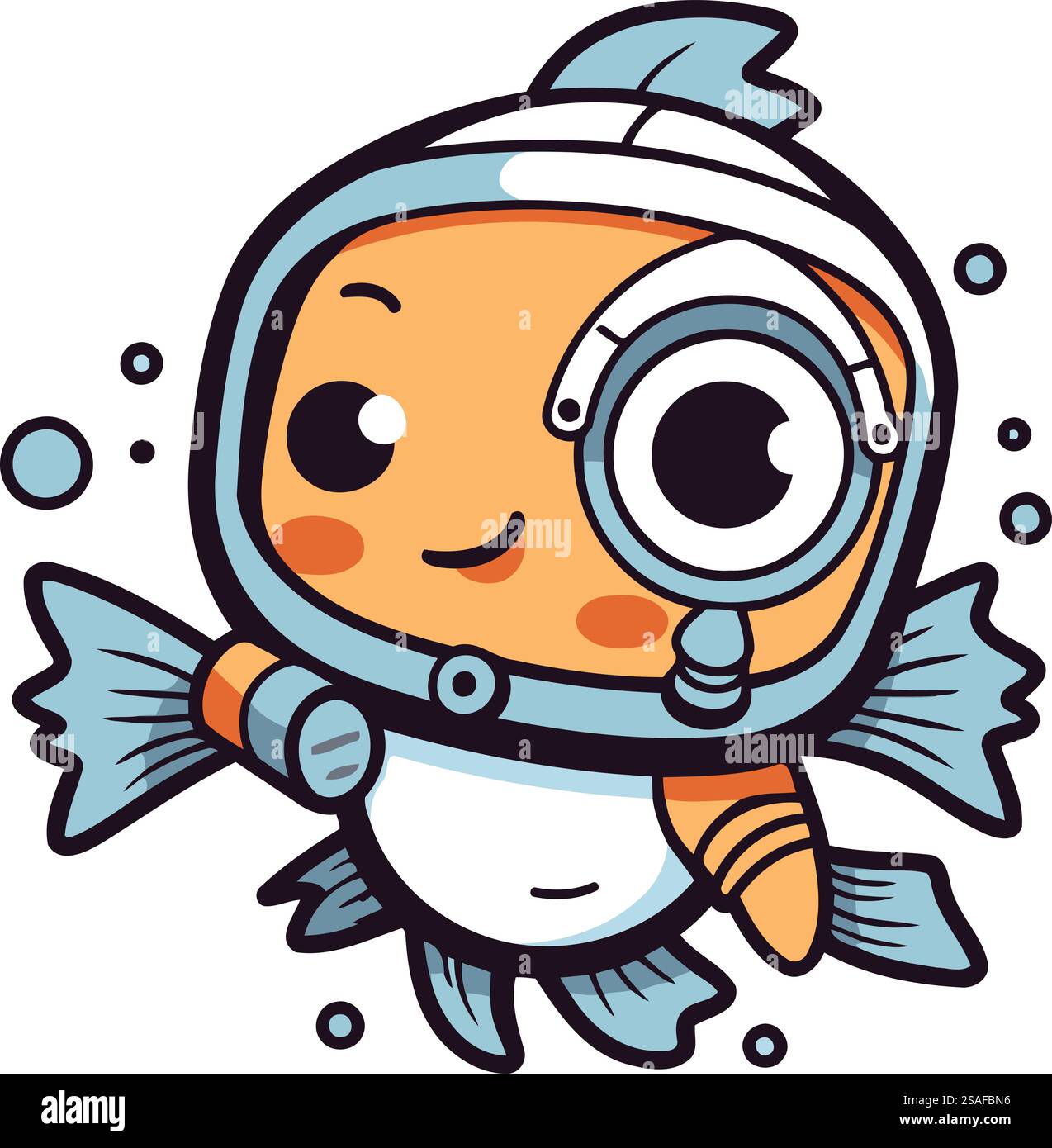 Cute cartoon illustration of a cute little fish in a spacesuit Stock ...