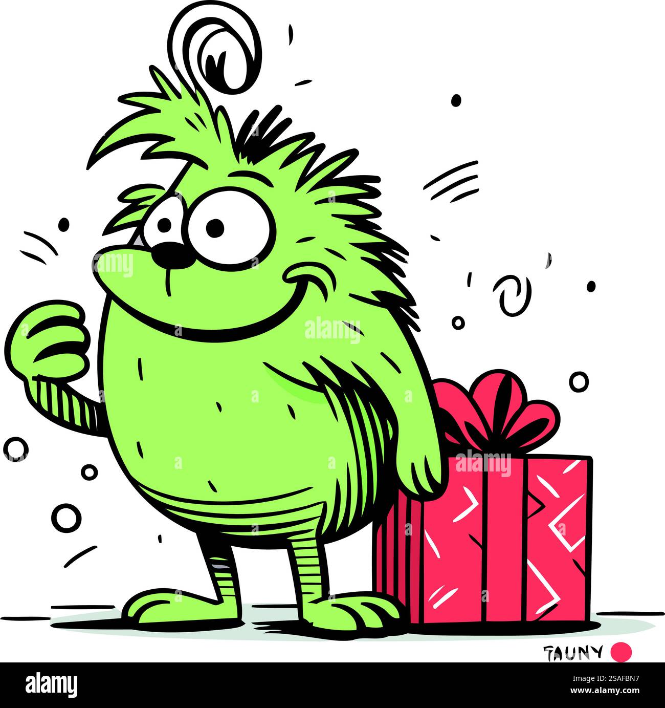 Funny cartoon monster with a gift box. Vector illustration for your ...