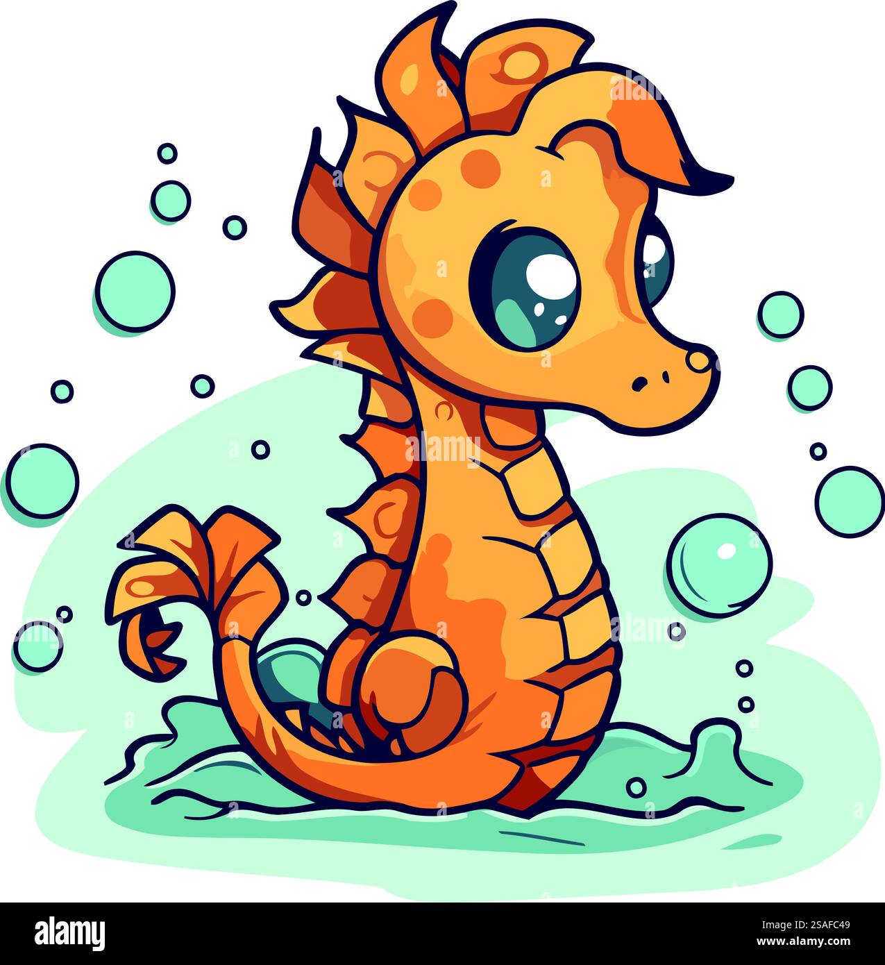 Cartoon seahorse swimming in the sea. Vector illustration Stock Vector ...