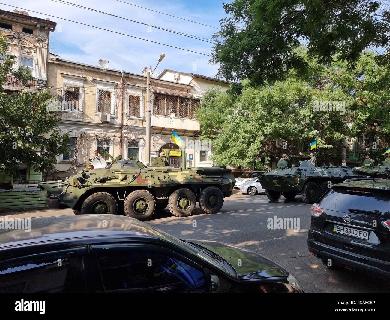Military armoured vehicles in a street in Odesa / Odessa, Ukraine Stock ...