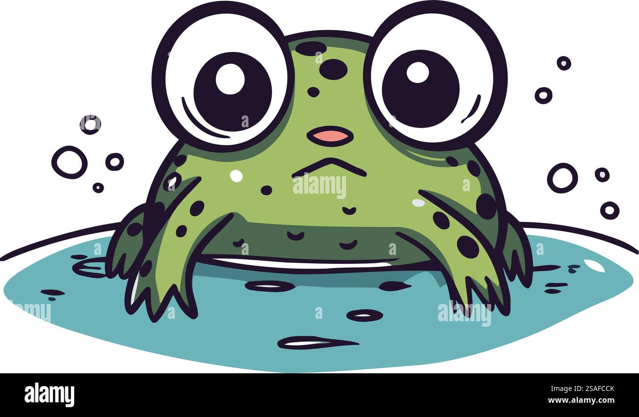 Frog in water. Vector illustration. Cute cartoon character Stock Vector ...