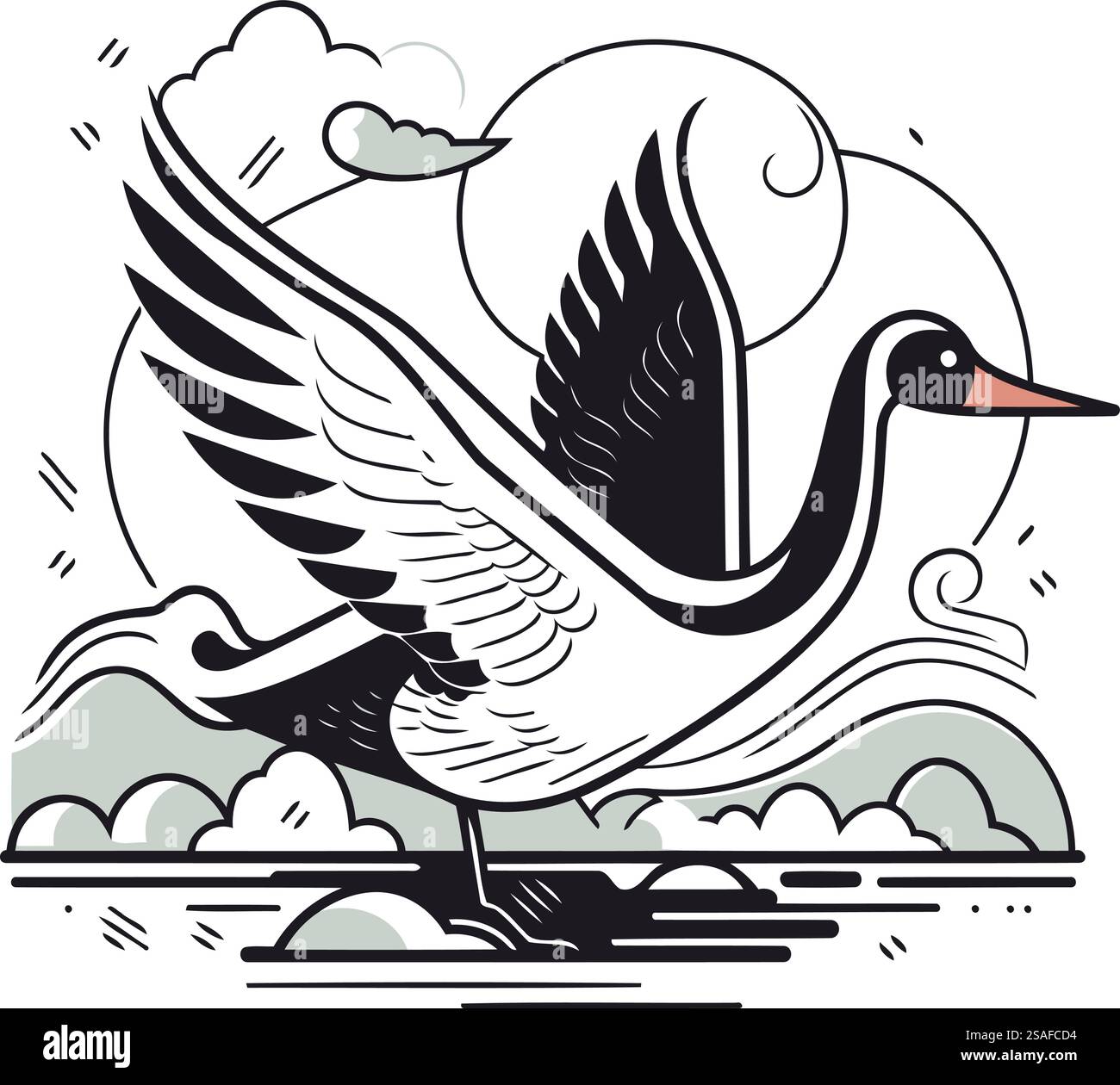 Stylized vector illustration of a flying swan with wings Stock Vector ...