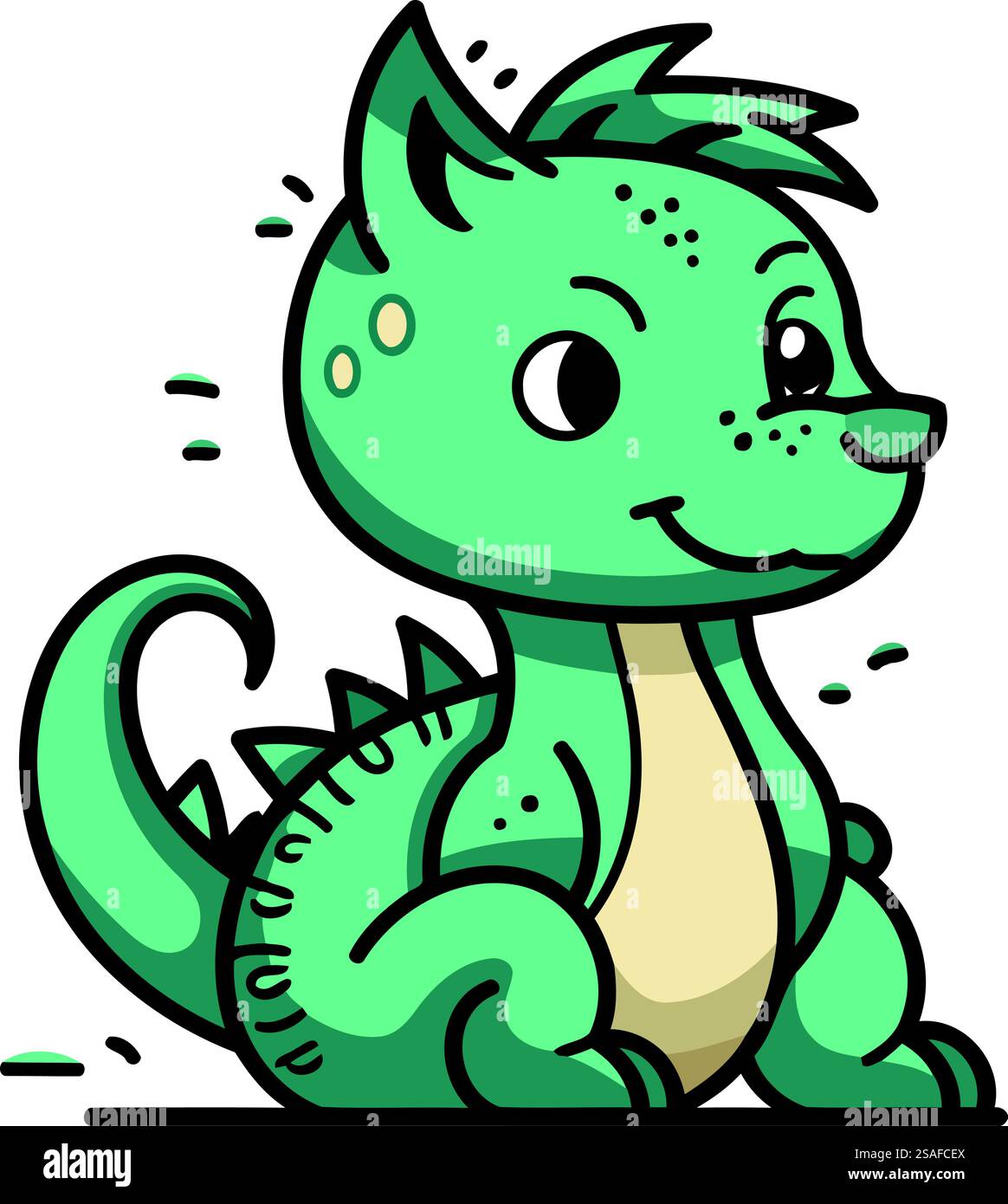 Cute cartoon green dragon. Isolated on white background. Vector ...