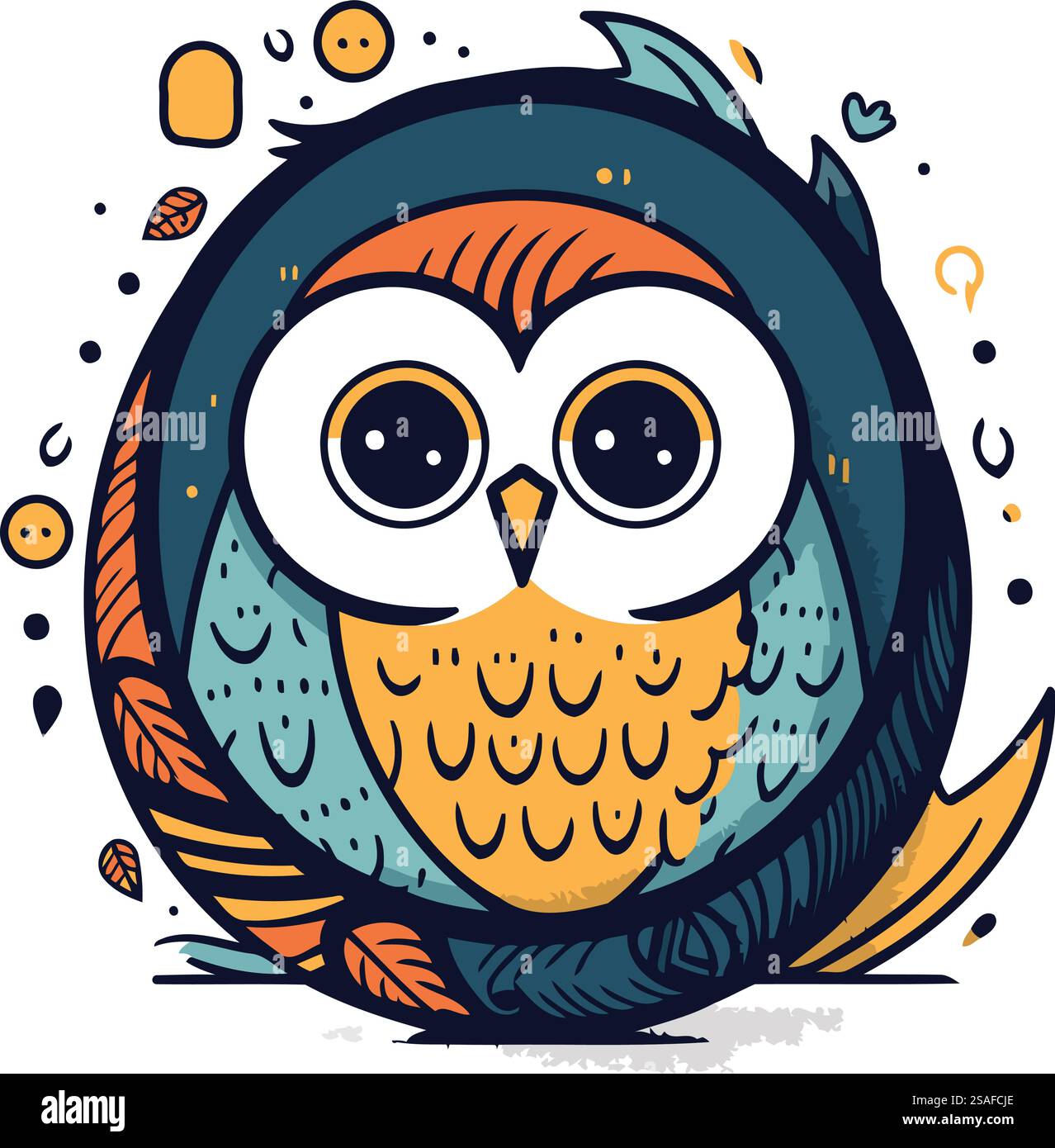 Cute cartoon owl in round frame. Vector illustration for your design ...