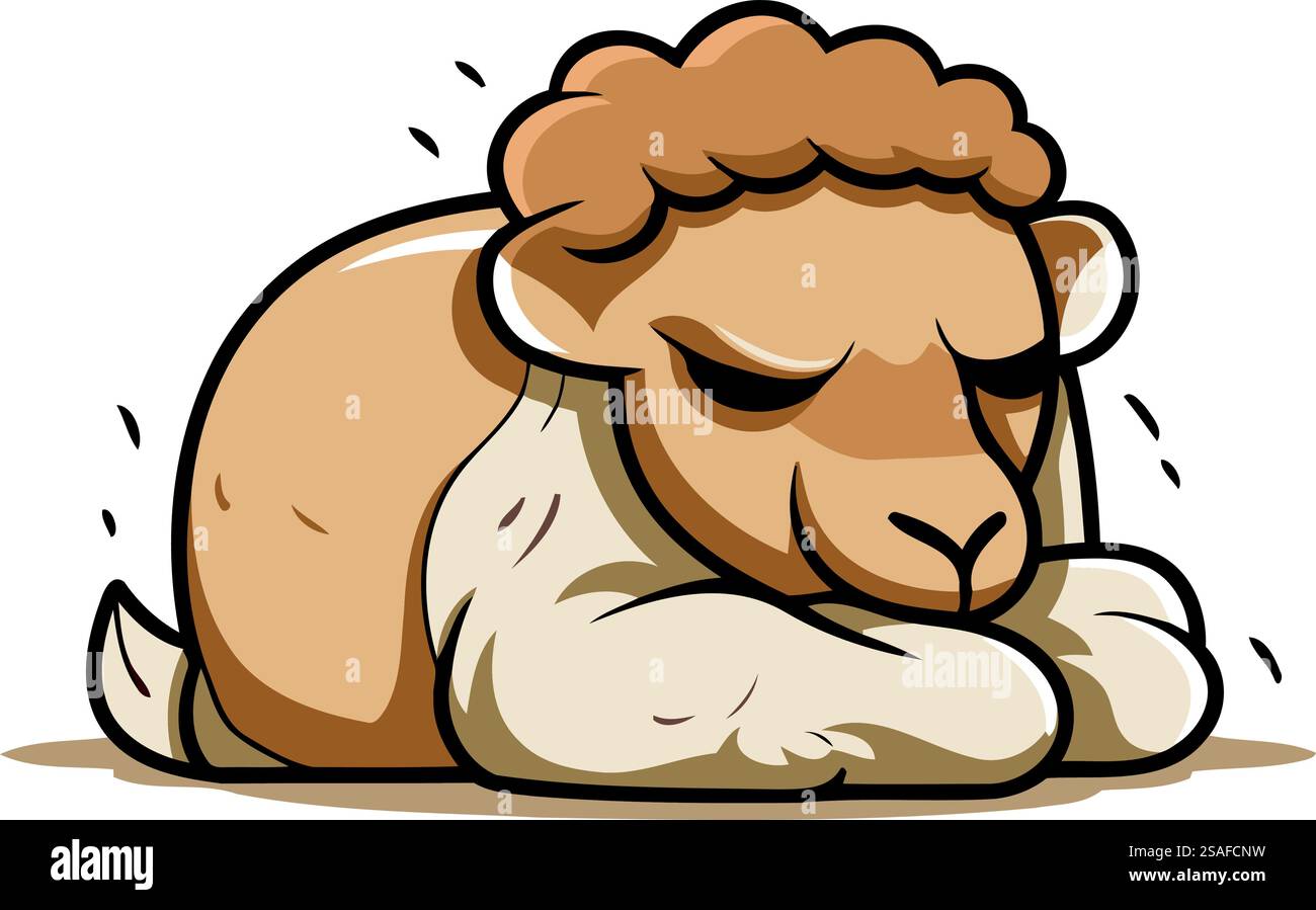 Cute cartoon sheep sleeping. Vector illustration isolated on white ...