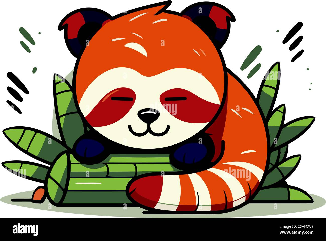 Cute red panda sleeping on bamboo leaves. Vector illustration Stock ...