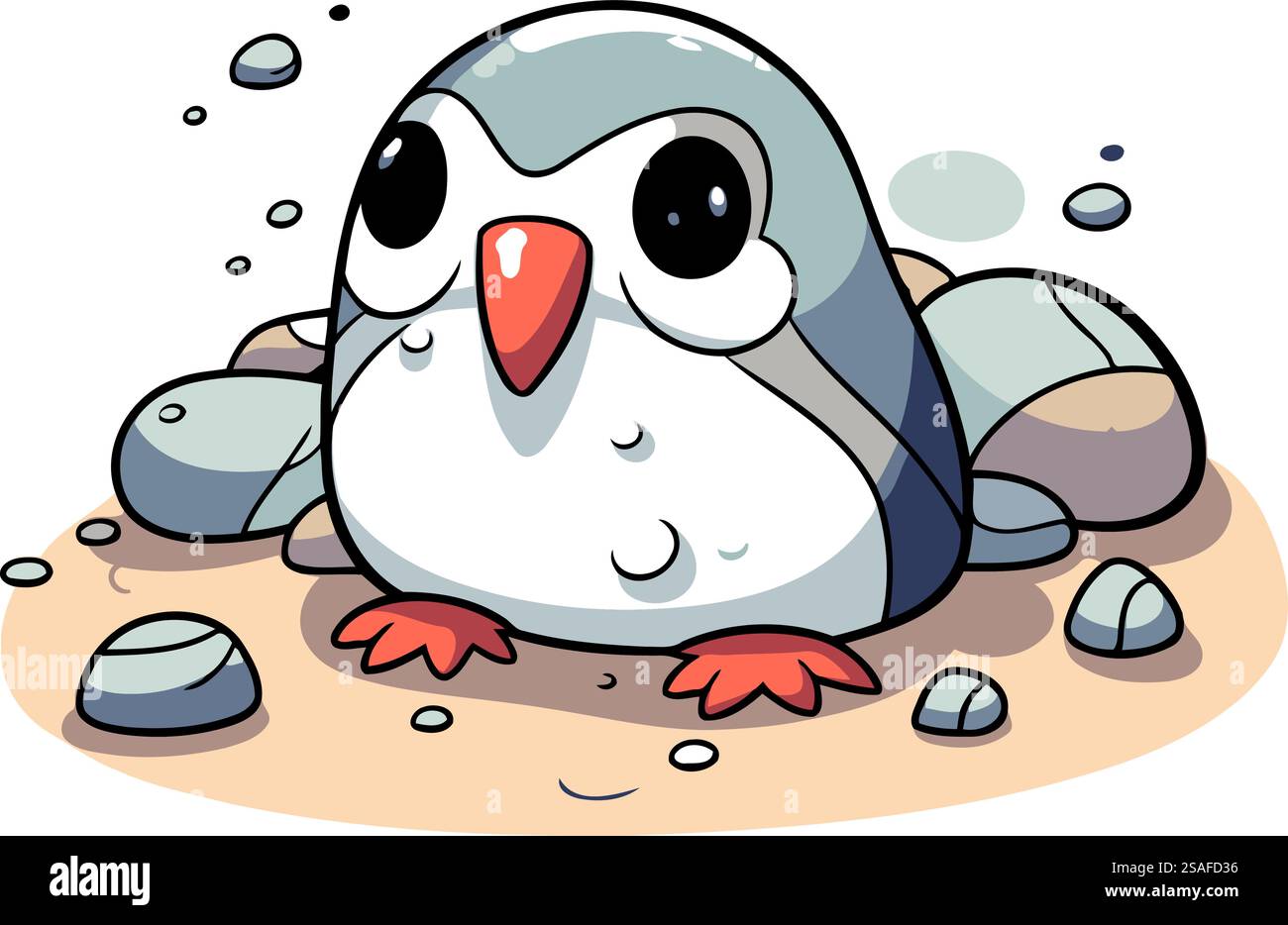 Cute penguin sitting on the rock. Cartoon vector illustration Stock ...