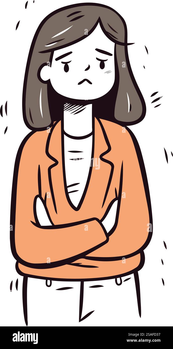 Vector illustration of a young woman with her arms crossed. Cartoon ...