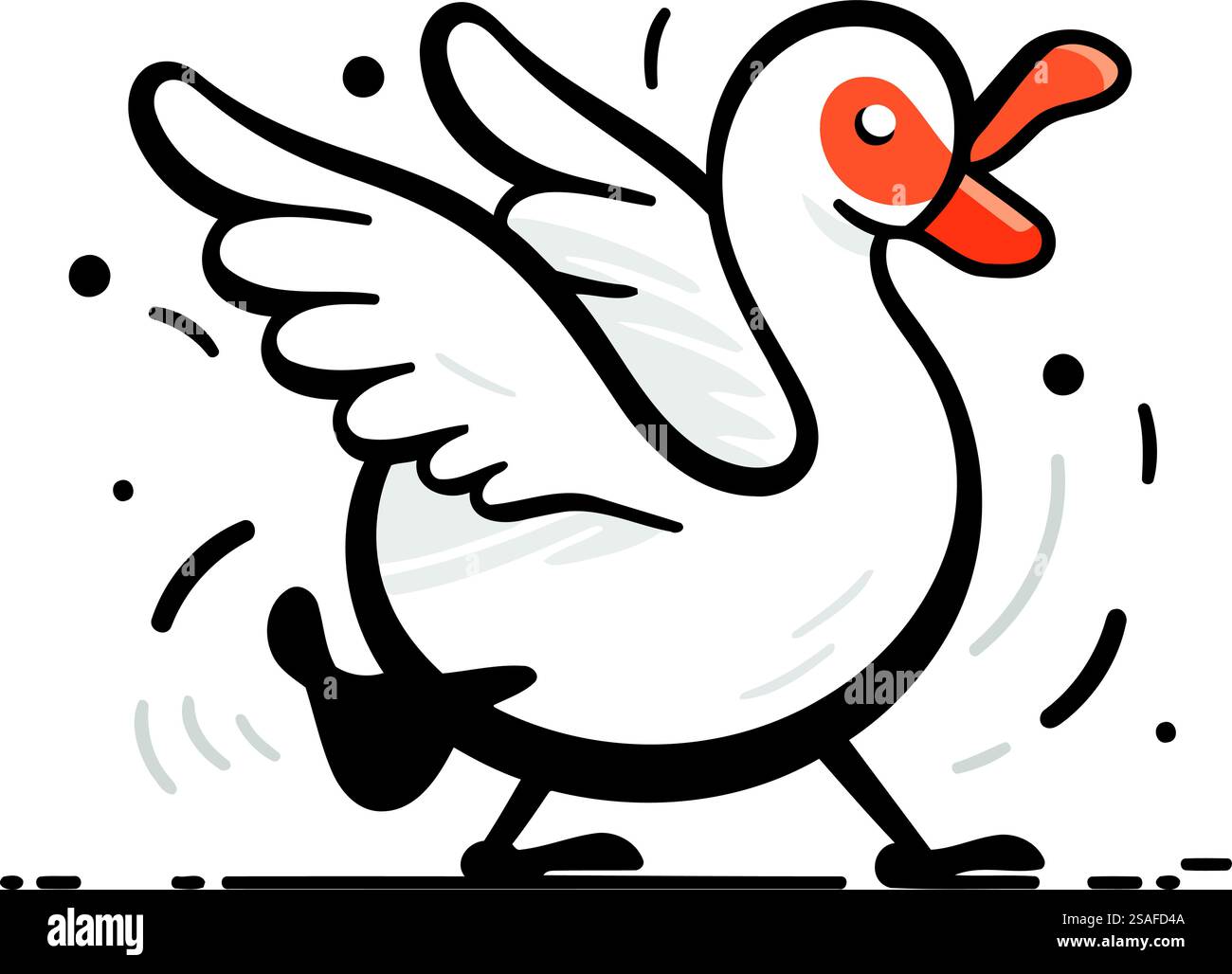Vector illustration of a funny cartoon goose running. Isolated on white ...