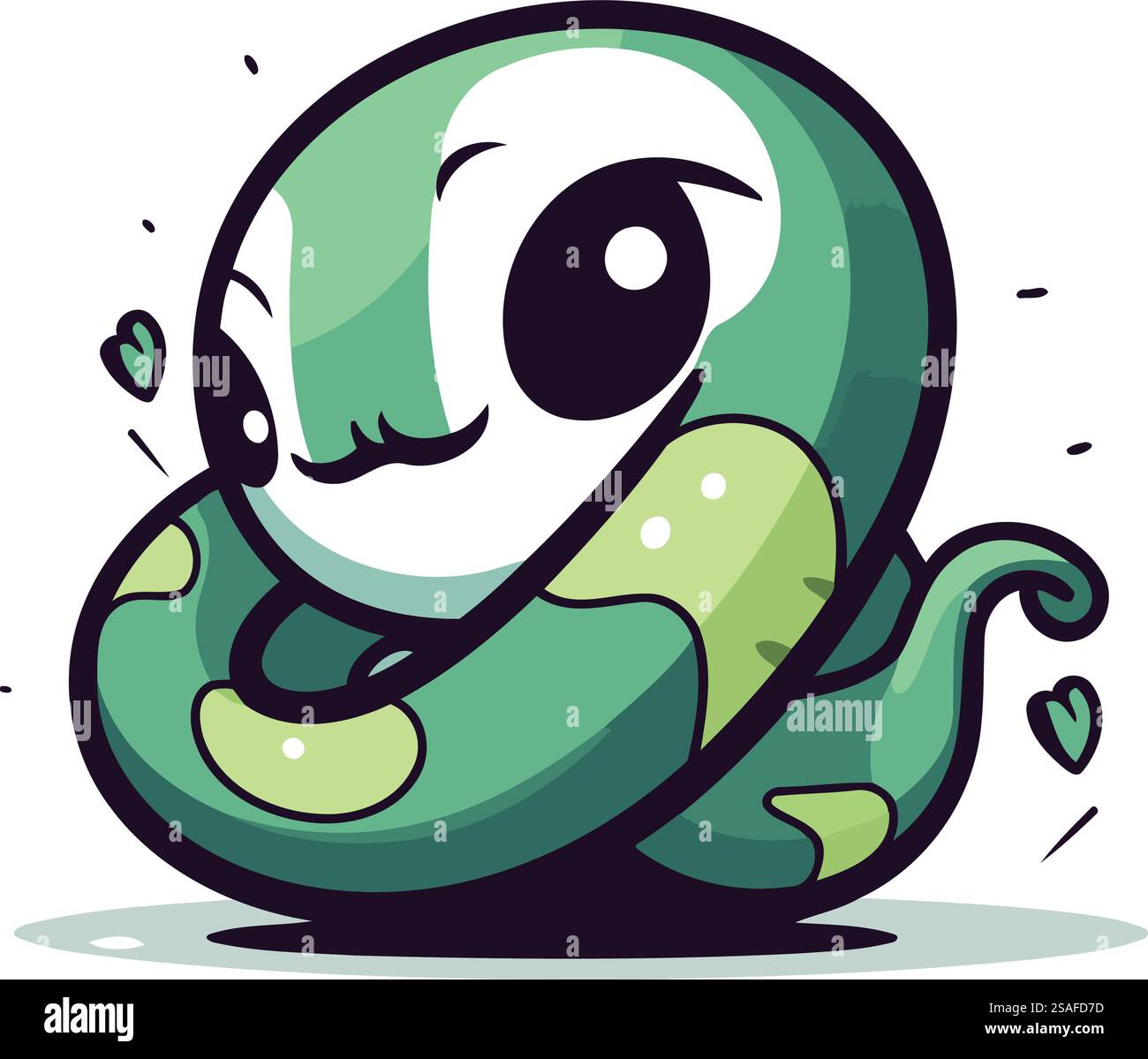 Cute green snake. Vector illustration. Isolated on white background ...