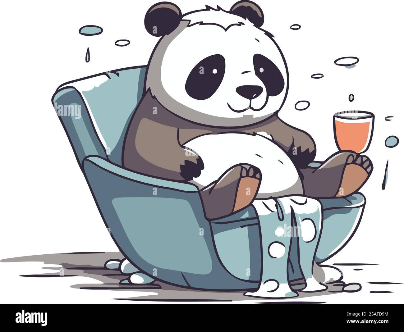 Cartoon panda sitting in armchair and drinking wine. Vector ...