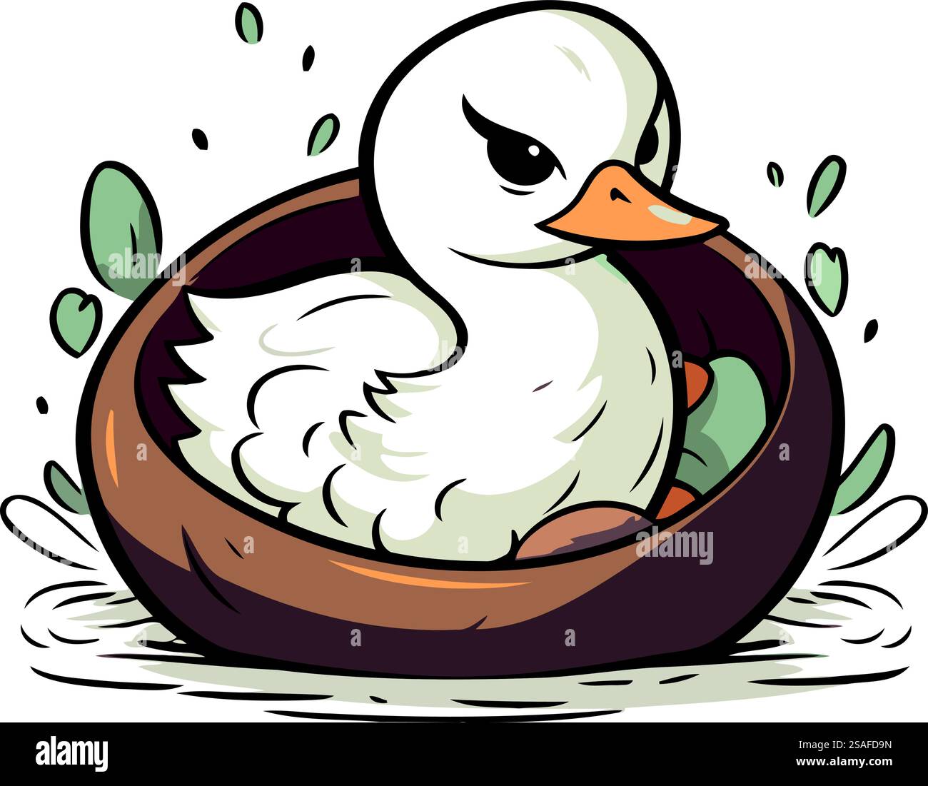 Illustration of a cute duck in a nest. Vector illustration Stock Vector ...