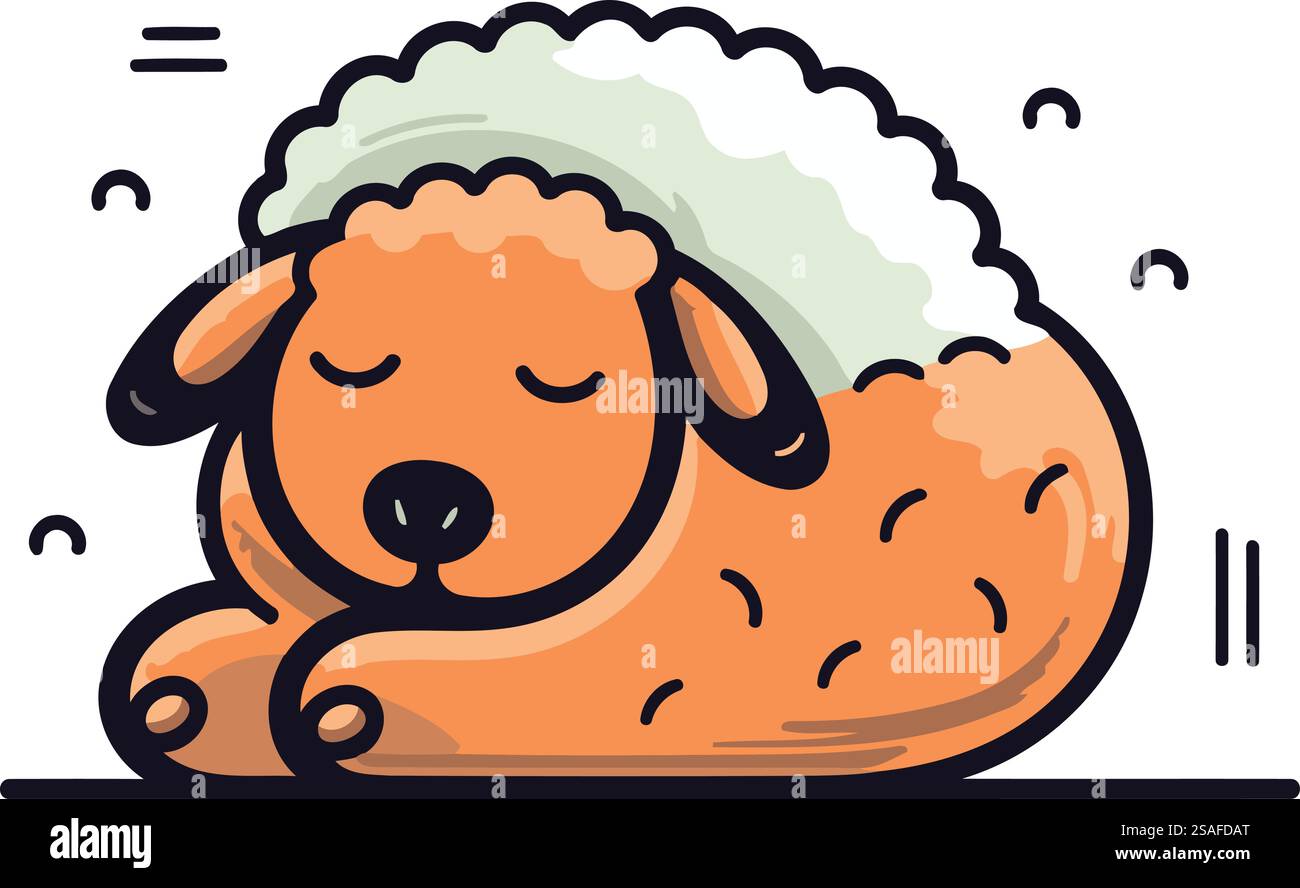 Cute dog sleeping on the ground. Vector illustration in line style ...