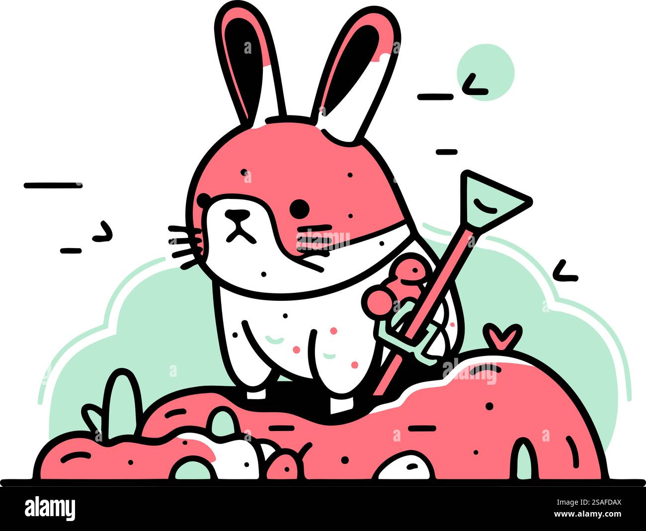 Vector illustration of a cute rabbit with a shovel in his hand Stock ...