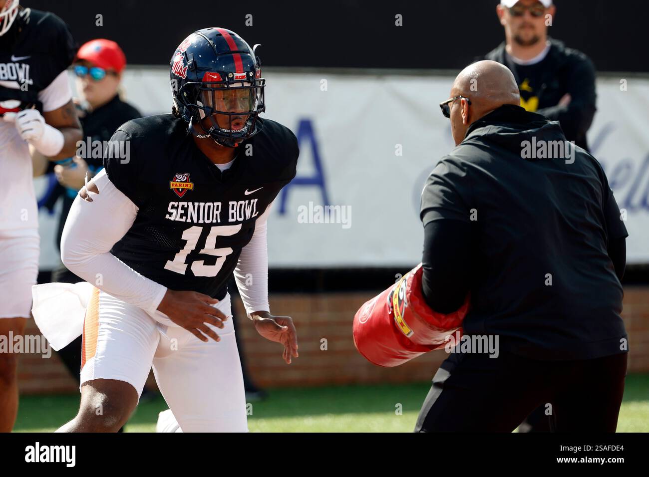 American team defensive lineman Jared Ivey of Ole Miss (15) runs ...