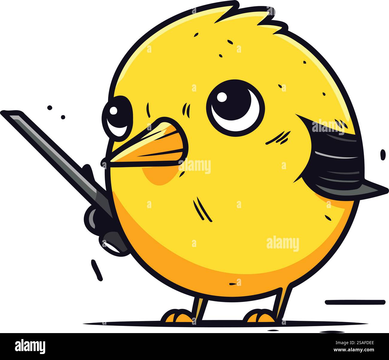 Cute little yellow chick holding a pointer stick. Vector illustration ...