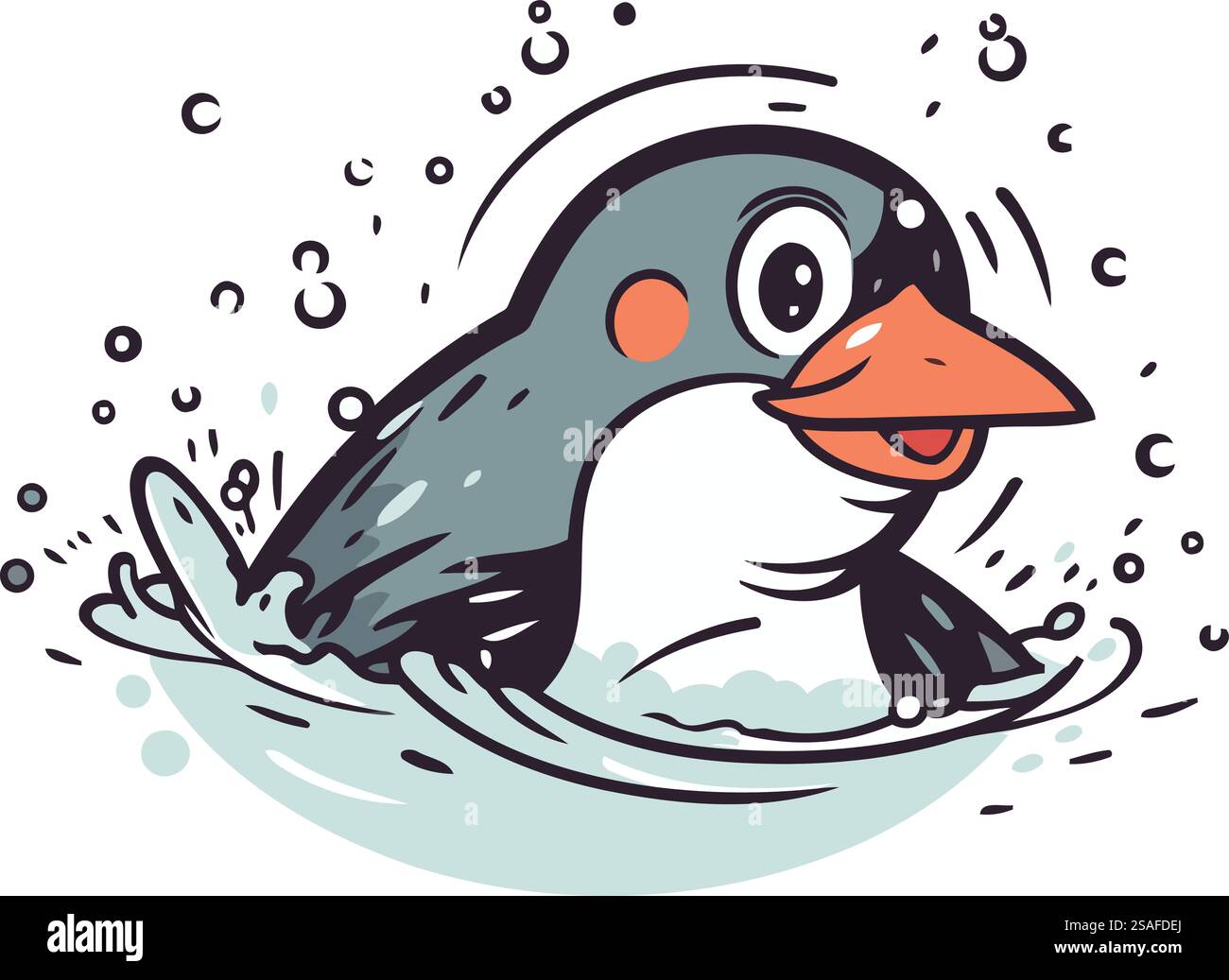 Cute penguin swimming in the sea. Hand drawn vector illustration Stock ...