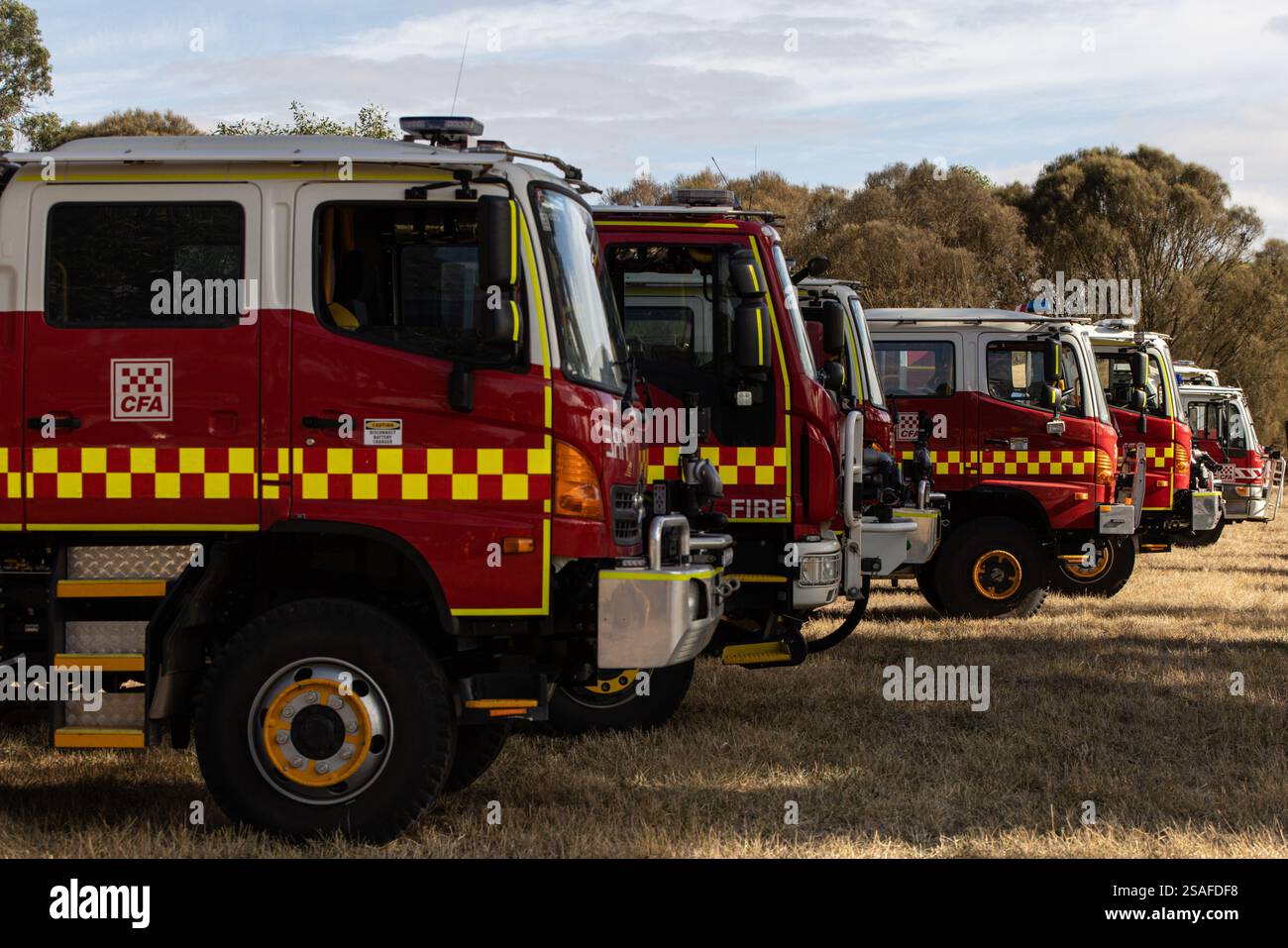Melbourne, Australia. 30th Jan, 2025. Fire trucks are seen at a staging ...