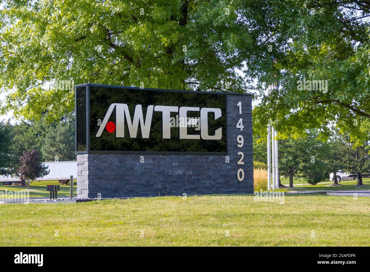 Plymouth, Michigan - July 20, 2024: Signage of AWTEC, world leader in ...