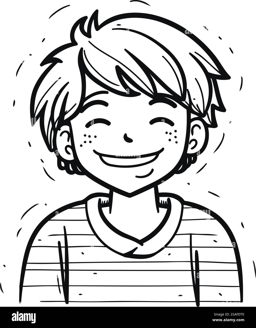 Vector illustration of a smiling boy with short hair. Doodle style ...