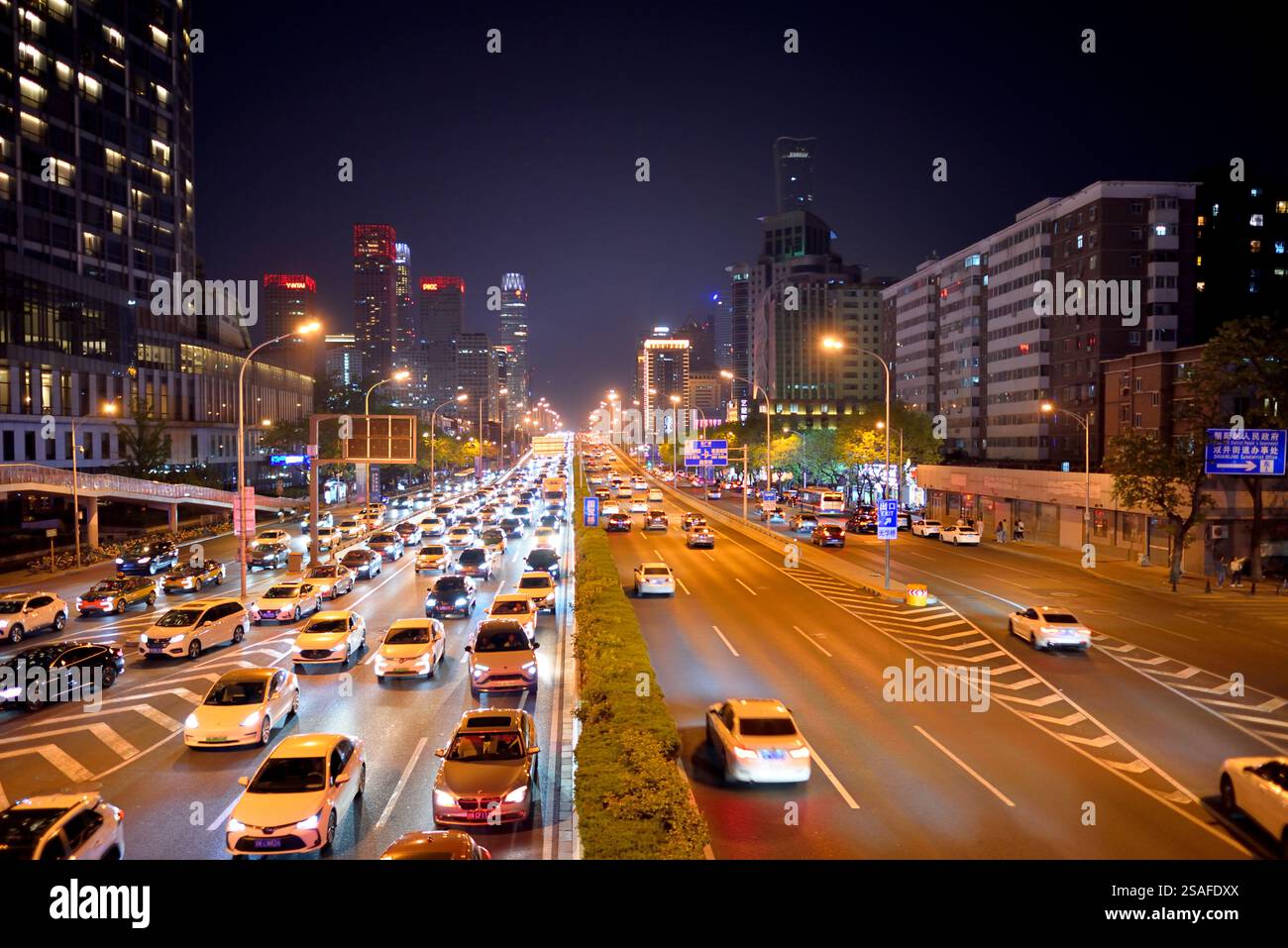 Night traffic on 3rd Ring Road East (San Huan Lu), one of the main ...