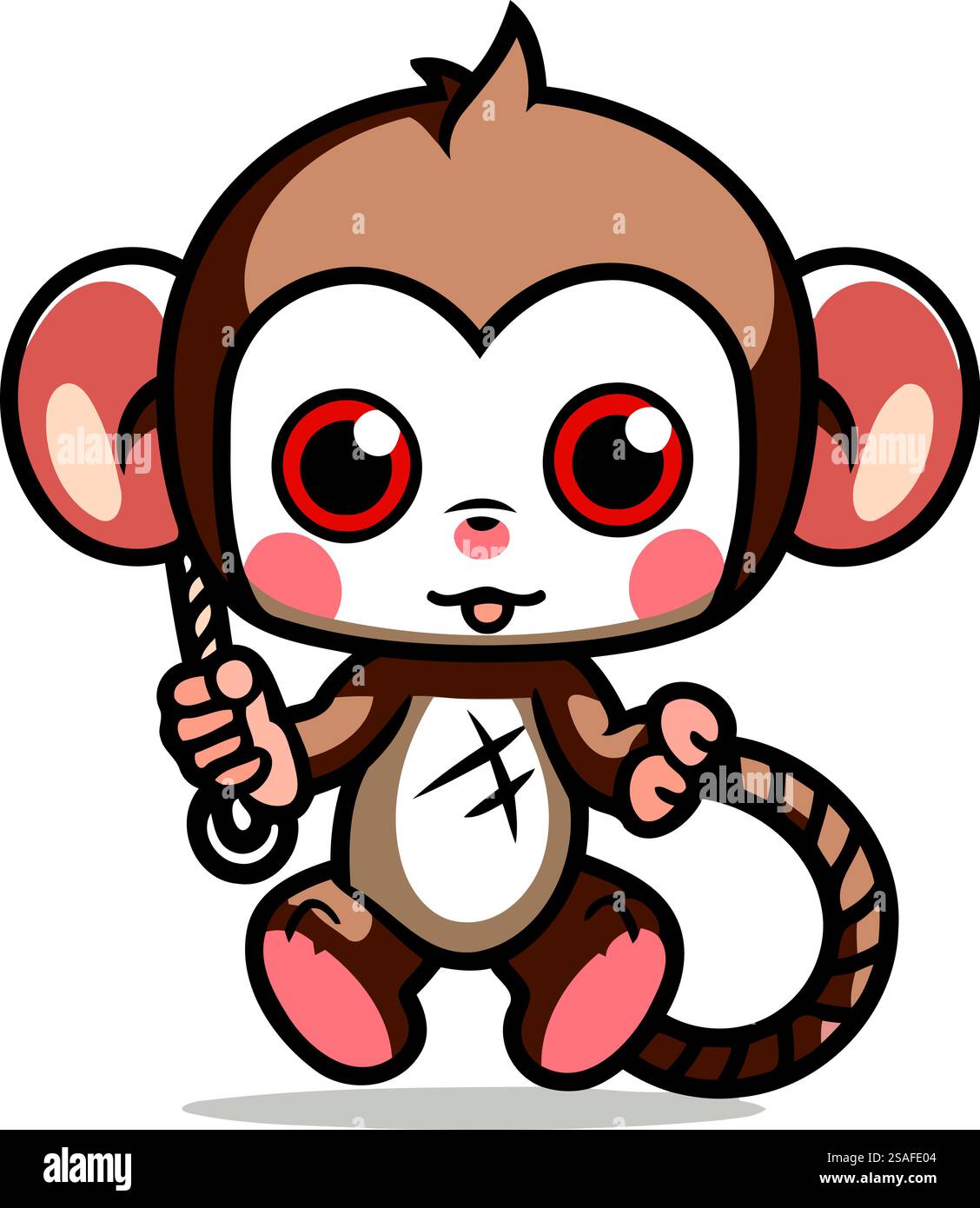 Monkey with rope isolated on white background. Vector cartoon ...