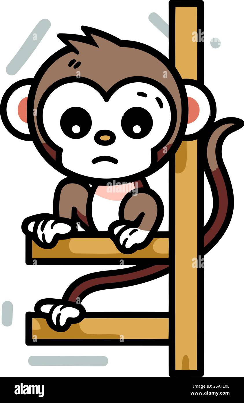 Monkey sitting on wooden ladder. Vector flat cartoon character ...