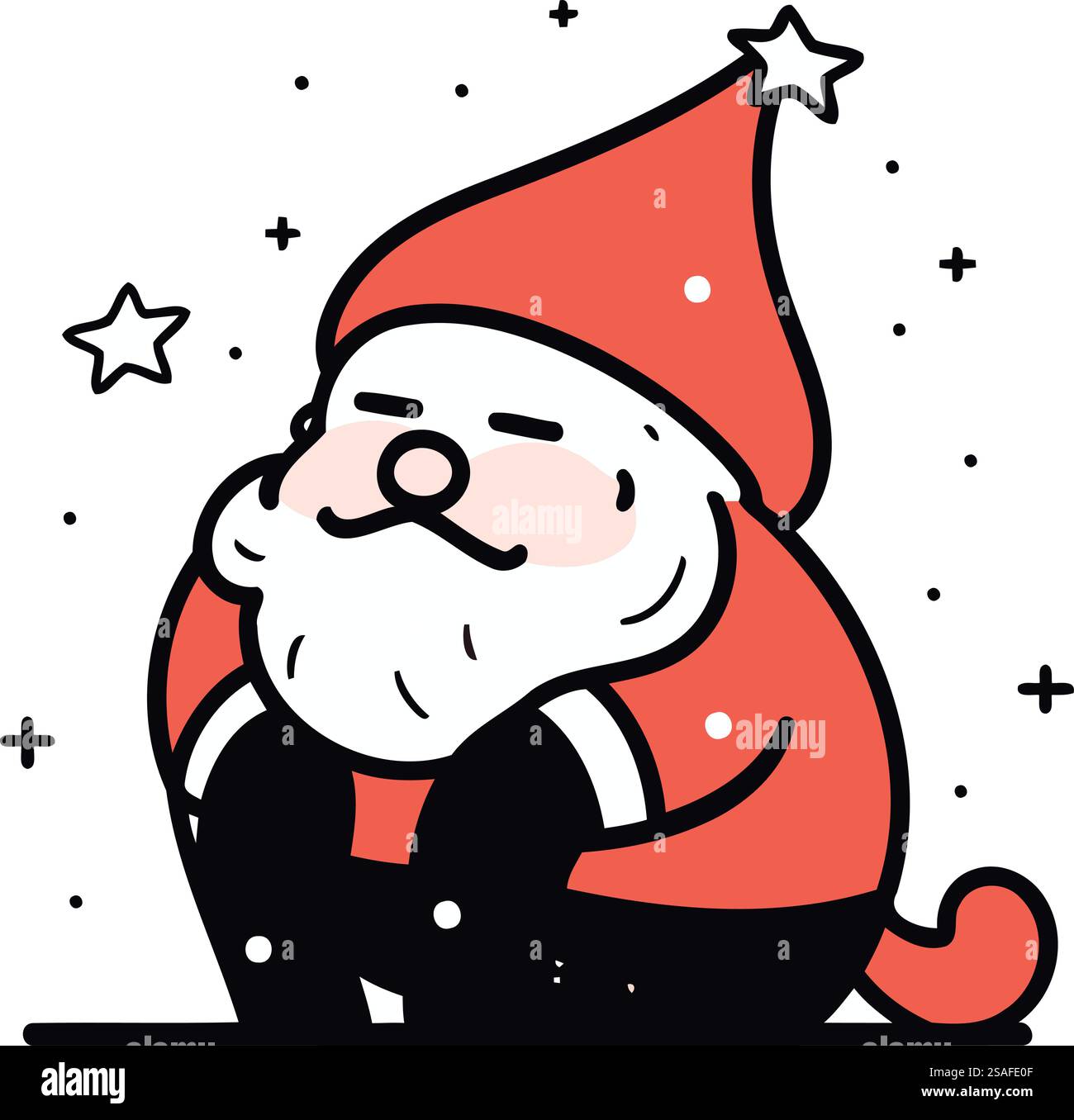 Vector illustration of Santa Claus sitting on the ground and looking at ...