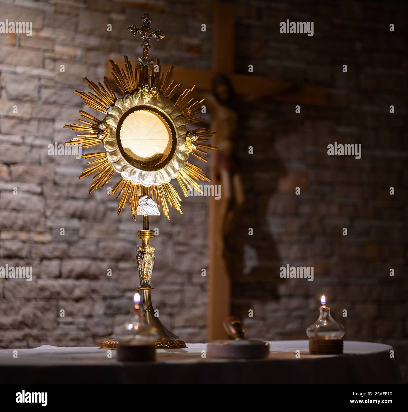 The Blessed Sacrament exposed for adoration in a community chapel Stock ...