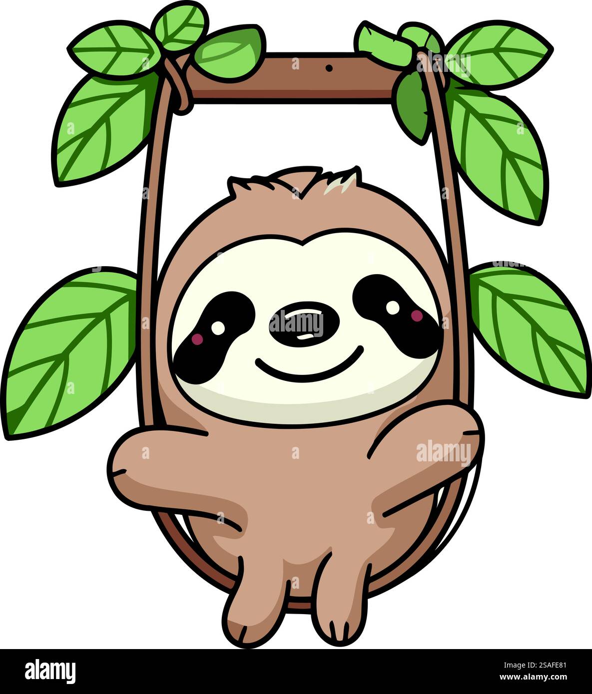 Cute cartoon sloth hanging on a swing. Vector illustration Stock Vector ...