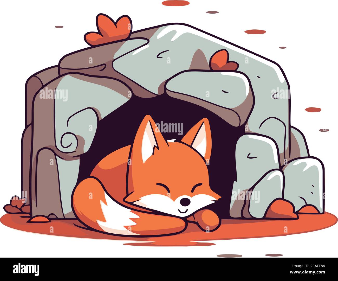 Cute fox sleeping in the dog house. Vector illustration in cartoon ...