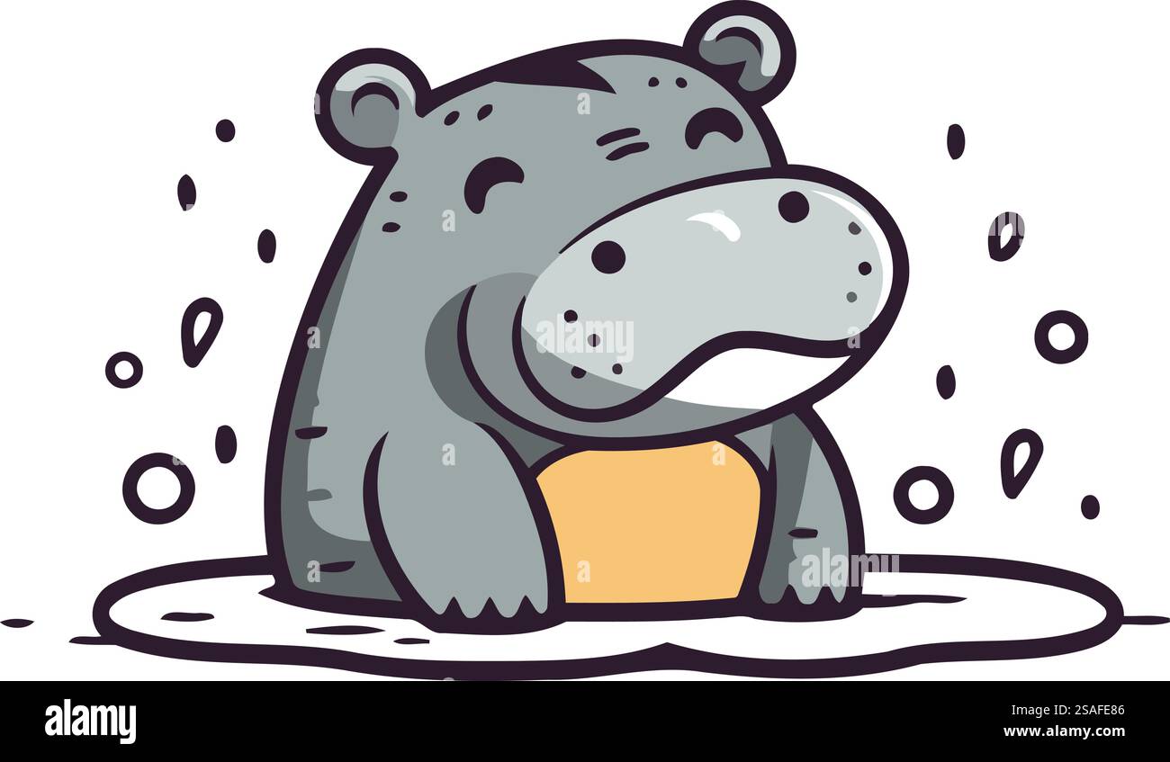 Cute hippopotamus with bucket of water. Vector illustration Stock ...