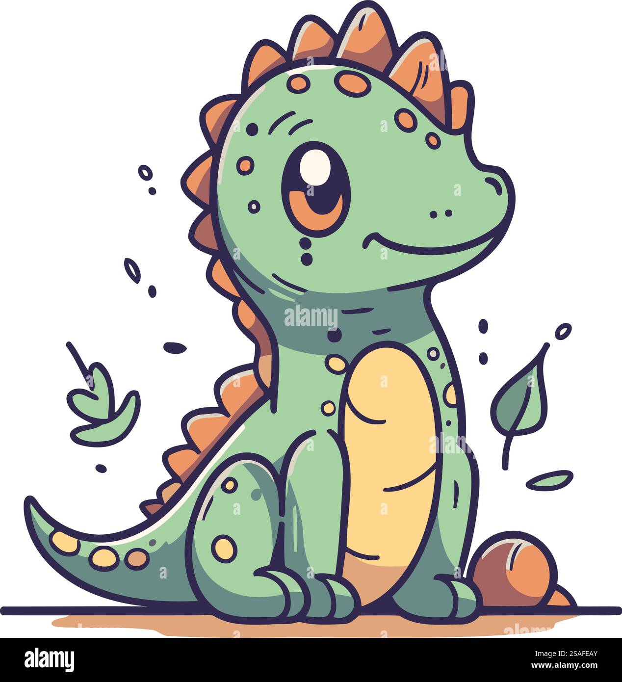 Cute cartoon dinosaur. Vector illustration in doodle style Stock Vector ...