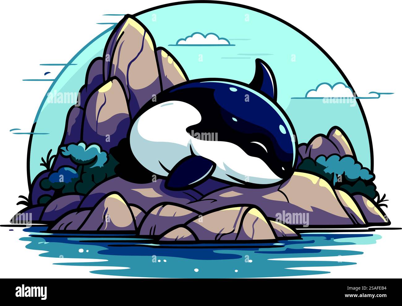 Cartoon killer whale on a rock in the ocean. Vector illustration Stock Vector Image & Art - Alamy