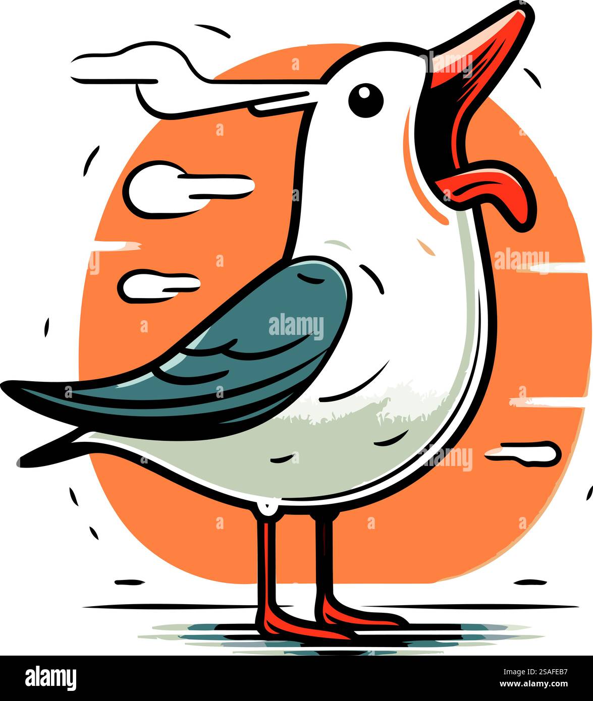 Vector illustration of a seagull flying in the sky. Cartoon style Stock ...