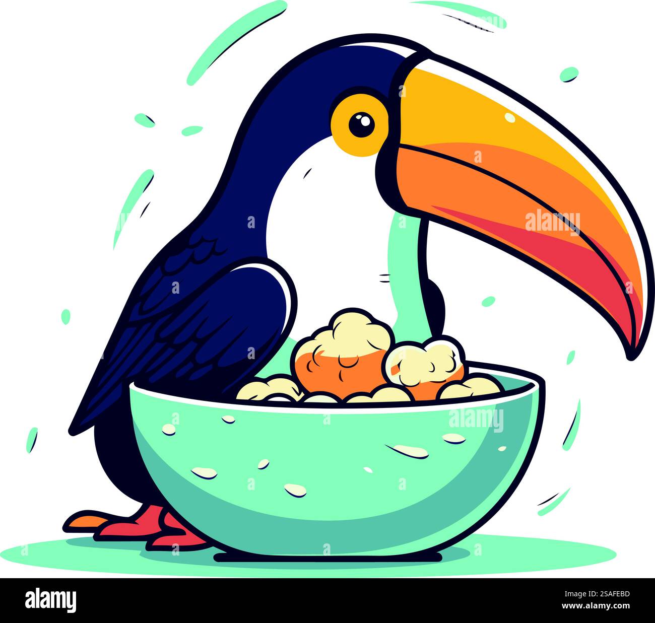Cute cartoon toucan with bowl of food. Vector illustration Stock Vector ...