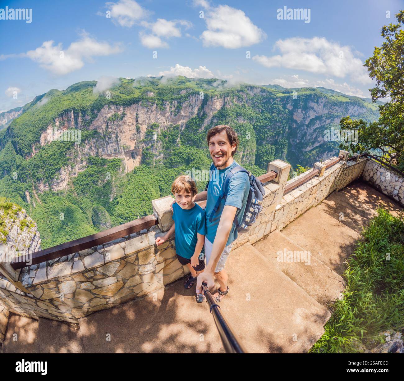 Father and son exploring Sumidero Canyon, Mexico. Family adventure in ...