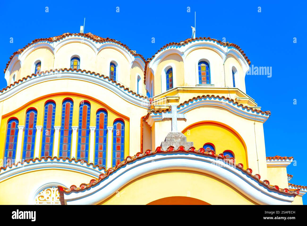 Domes of Shkoder Orthodox Cathedral in Albania. View of a beautiful ...