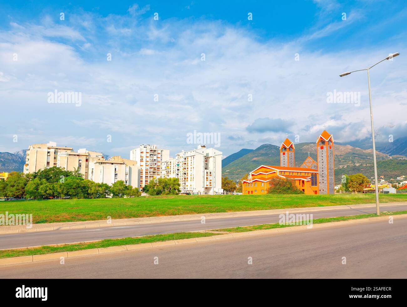 Bar city in Montenegro with modern residential buildings and historic ...