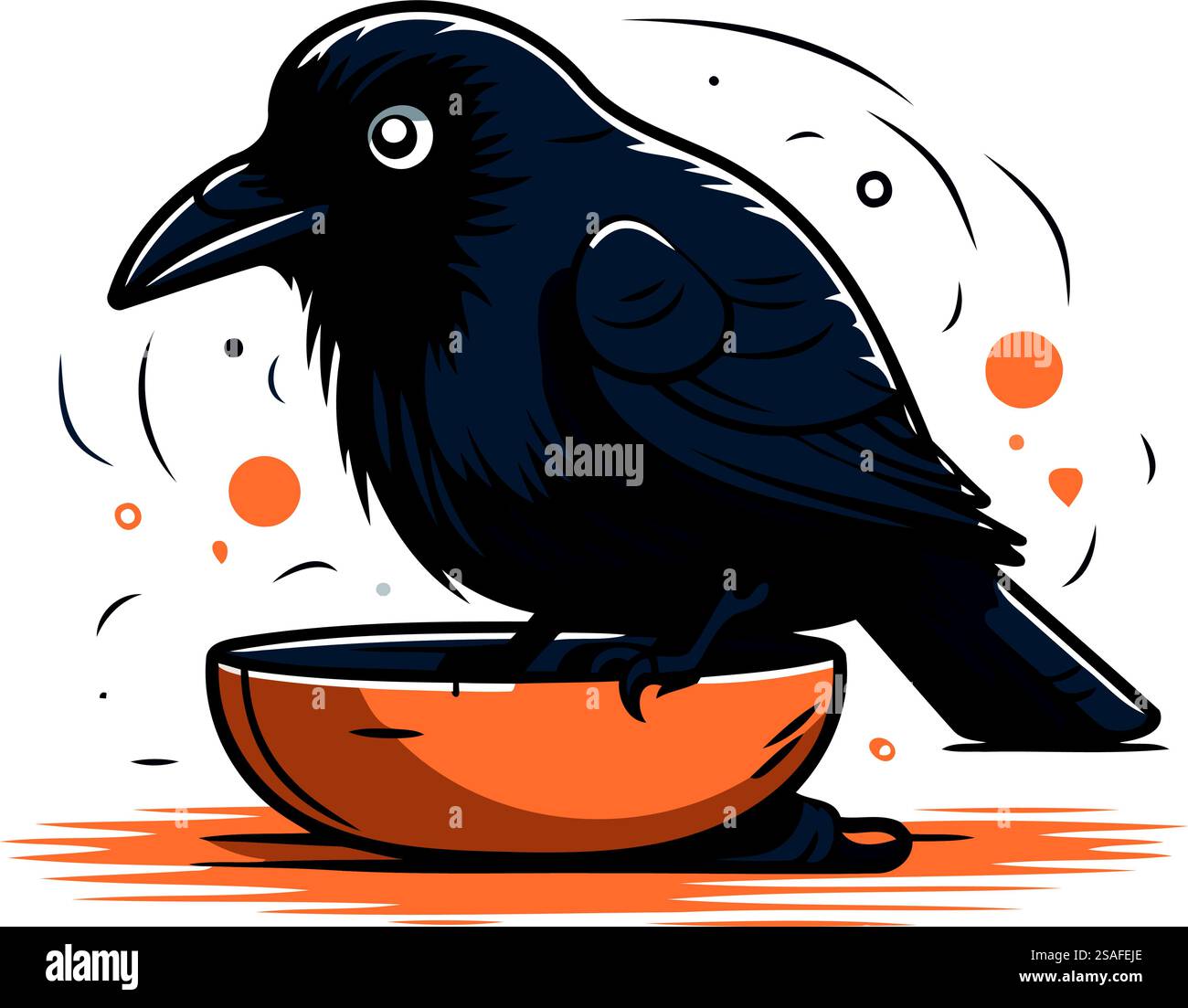 Crow and bowl of water. Vector illustration in cartoon style Stock ...