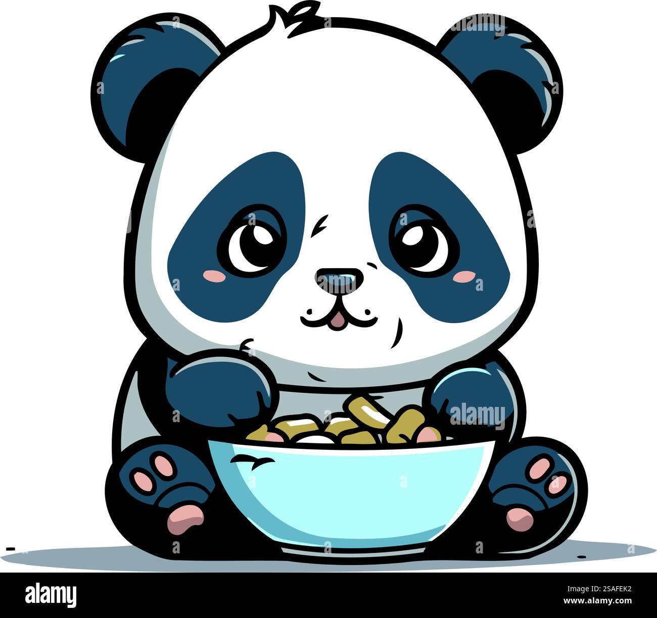 Cute cartoon panda eating a bowl of food. Vector illustration Stock ...