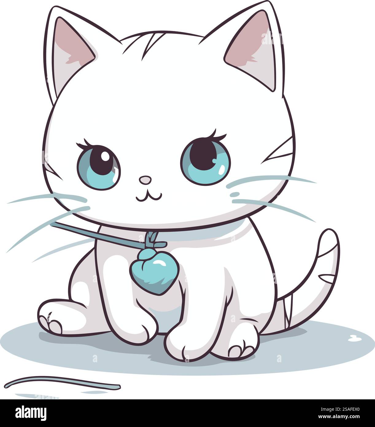 Cute cartoon white cat with blue eyes sitting on the floor Stock Vector ...