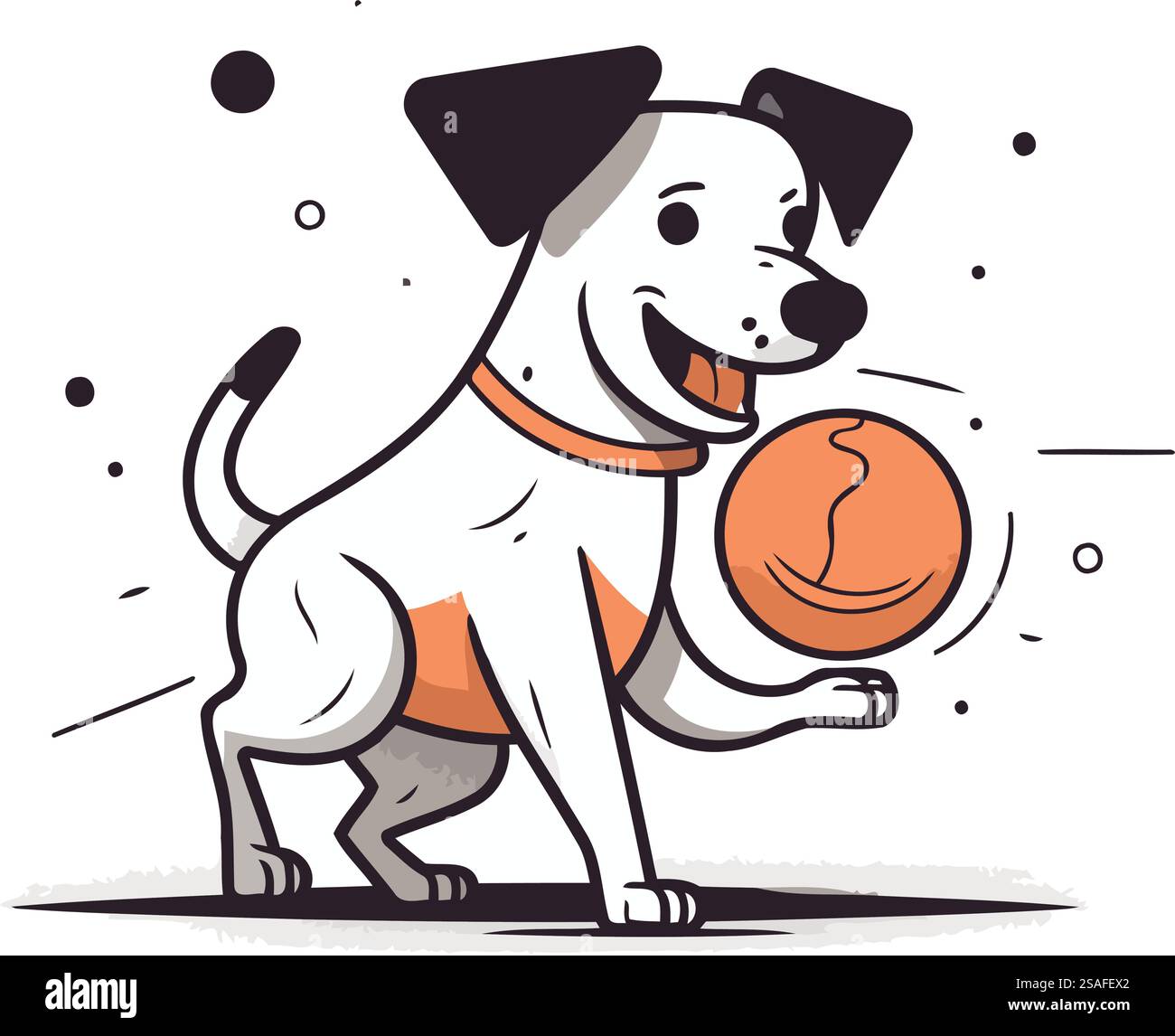 Jack russell dog playing with ball. doodle vector illustration Stock ...