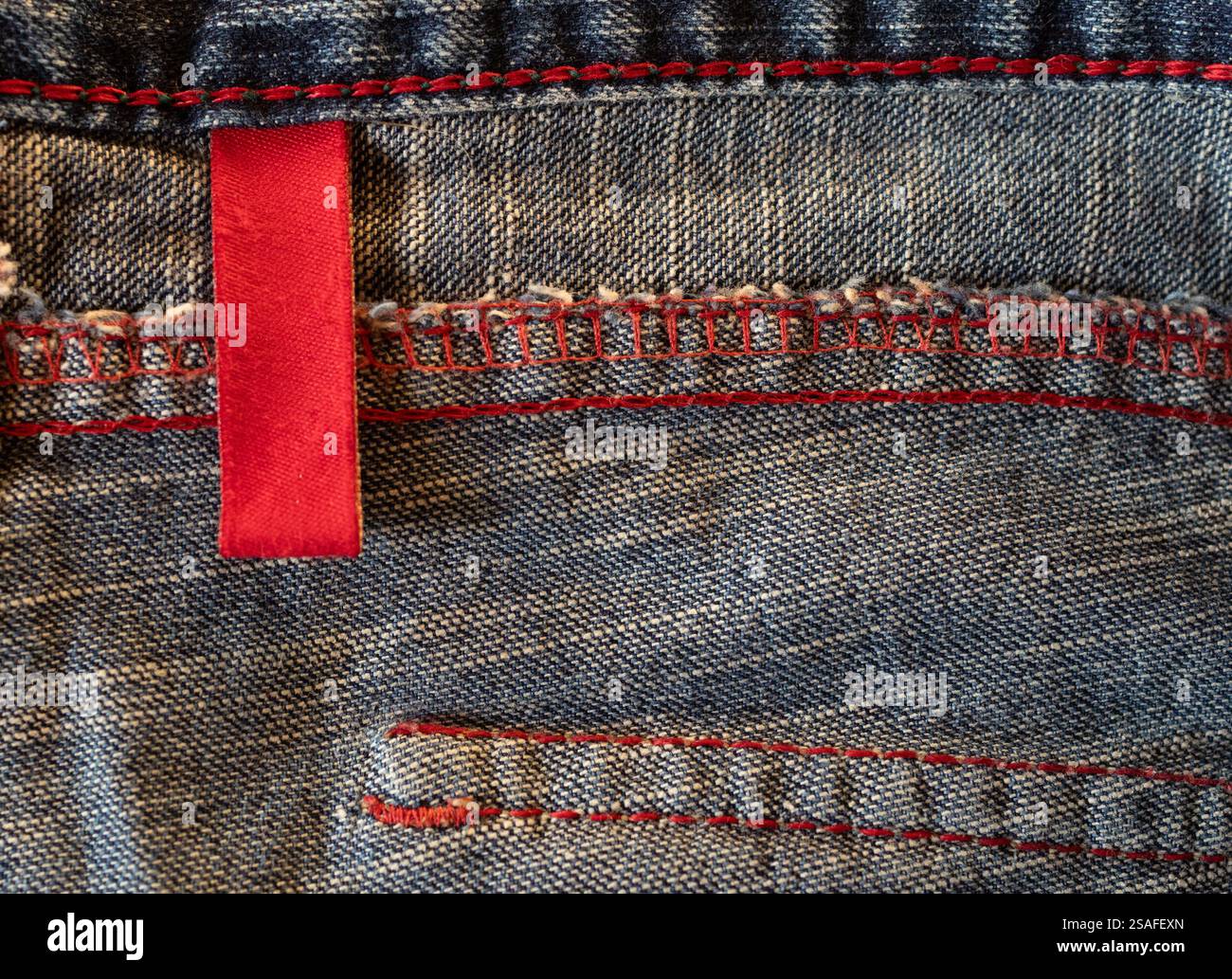 Macro denim clothing lael with empty copy space for graphic design ...