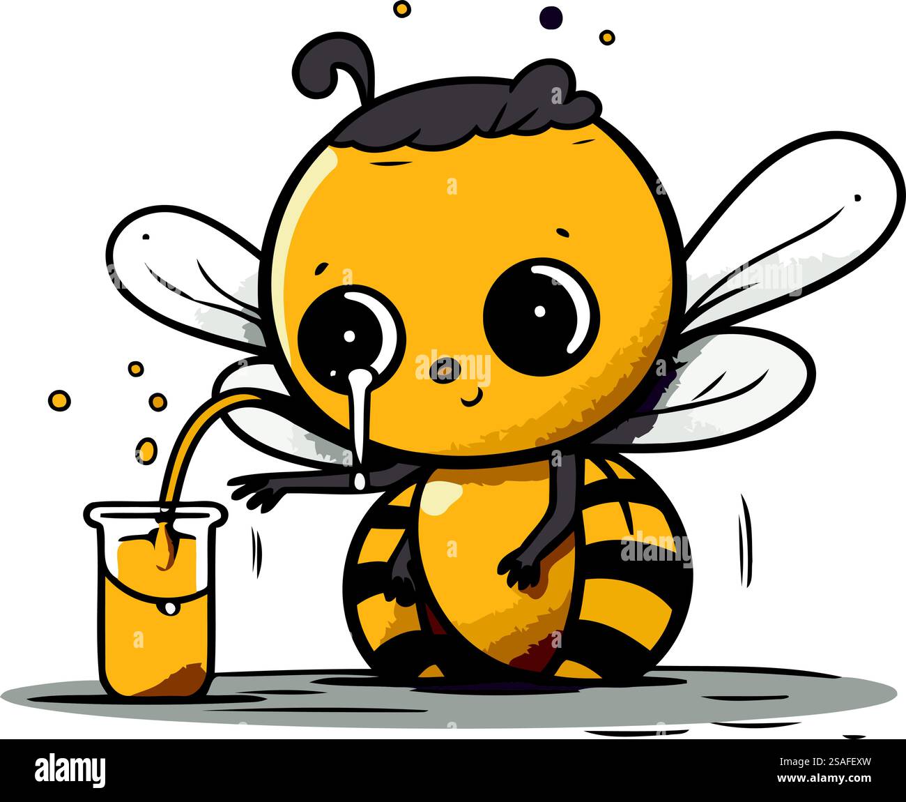 Cute cartoon bee with a cup of juice. Vector illustration Stock Vector ...