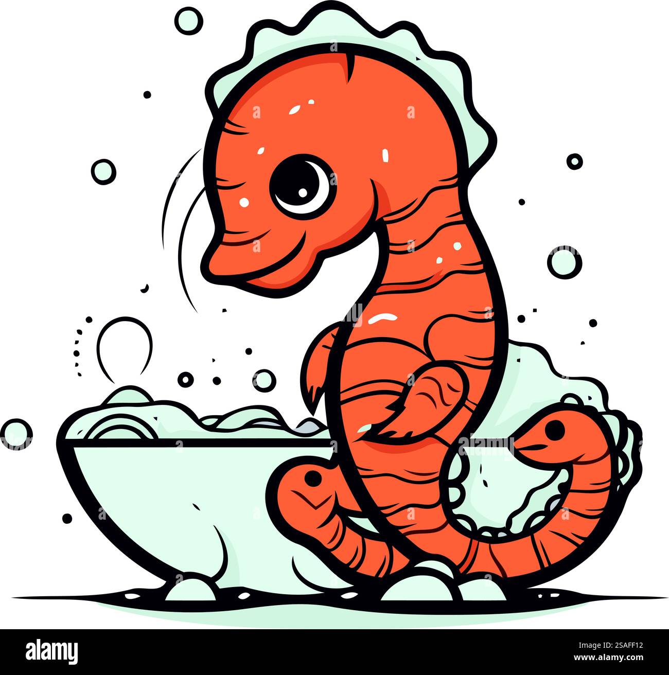 Seahorse in a bowl of water. Cartoon vector illustration Stock Vector ...