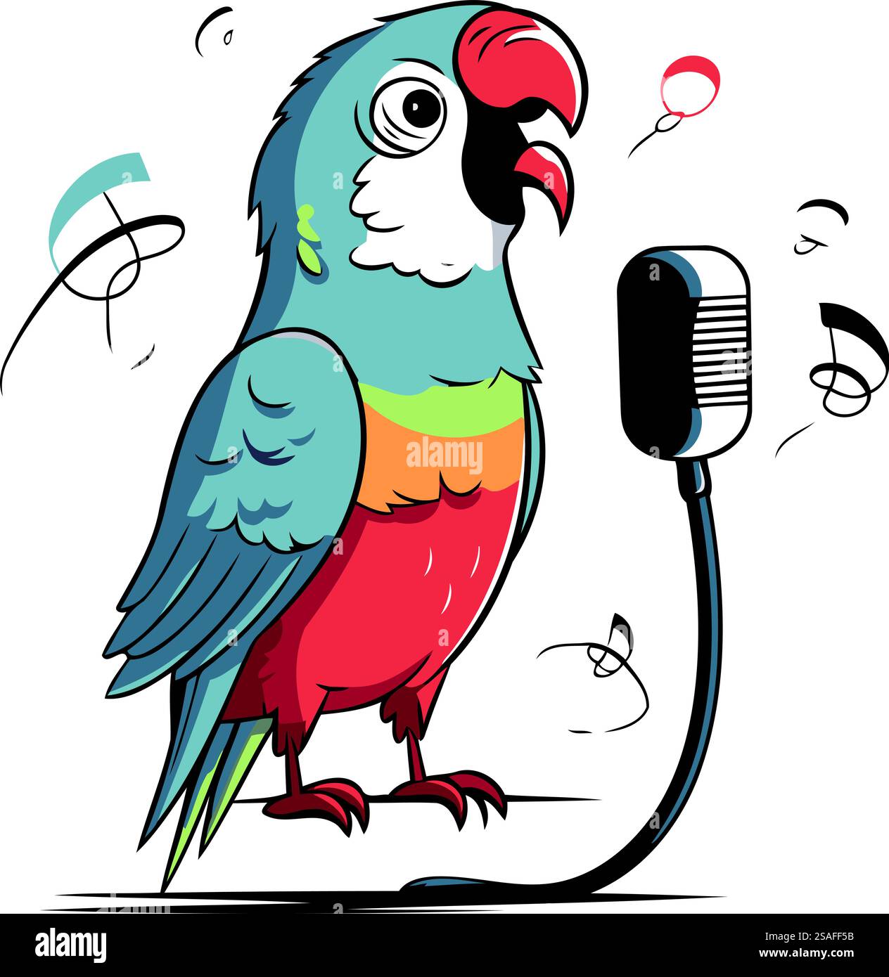 Parrot singing into a microphone. Vector illustration in cartoon style ...