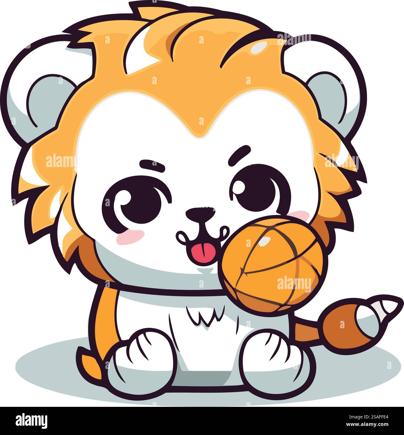 Cute cartoon panda with basketball. Vector illustration on white ...