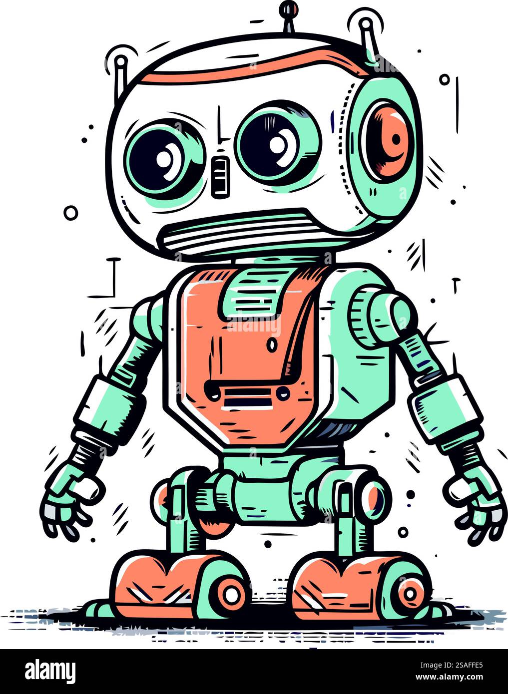 Retro robot. Vector hand drawn illustration. Isolated on white ...