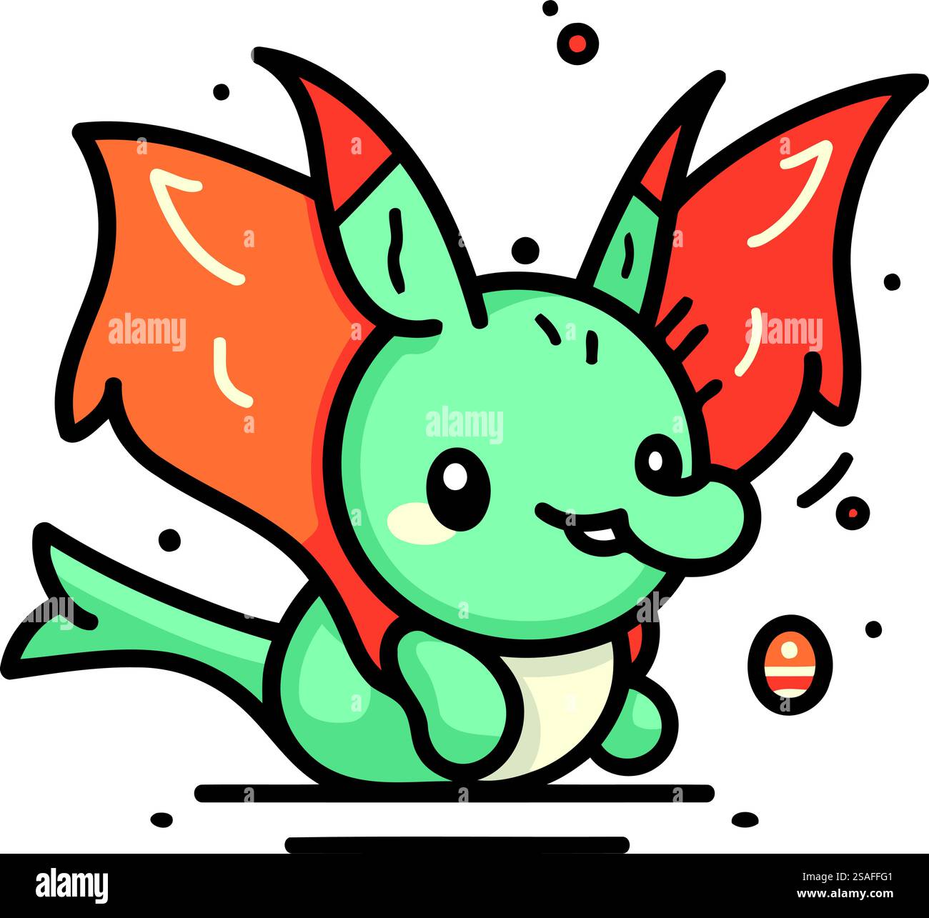 Cute cartoon flying dragon. Vector illustration in line art style Stock ...